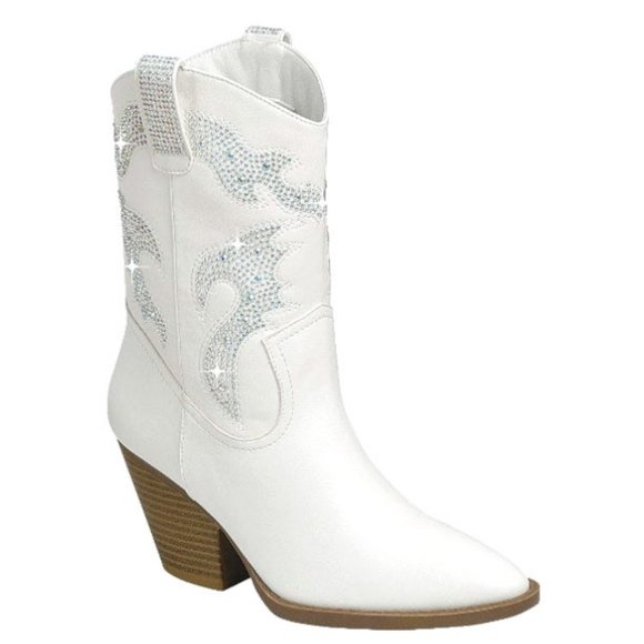 Shoes | New Womens White Rhinestone Blingy Western Cowboy Ankle Boots ...
